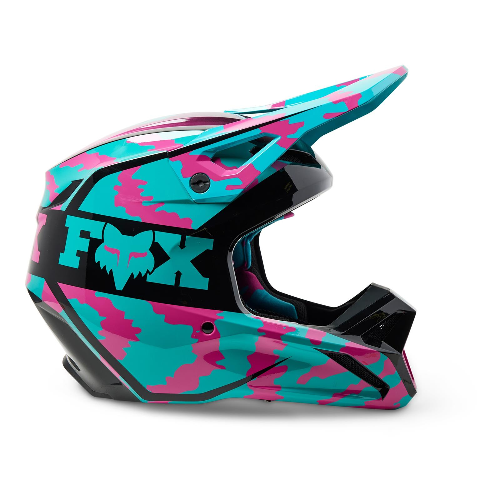 Kask cross FOX V1 NUKLR TEAL niebieski różowy | RRmoto.pl