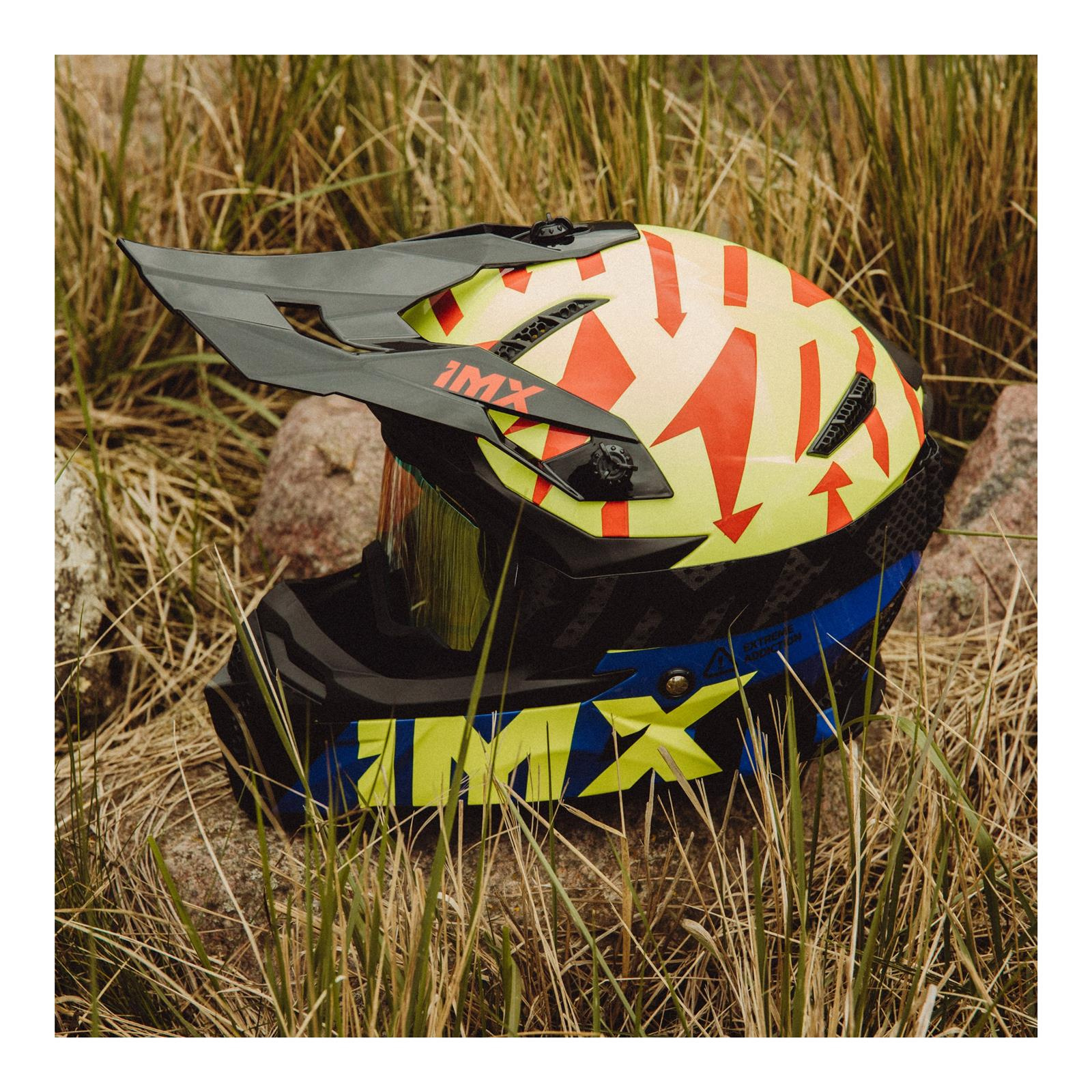 Kask cross IMX FMX-02 GRAPHIC BLACK/FLUO YELLOW/BLUE/FLUO RED żółty ...