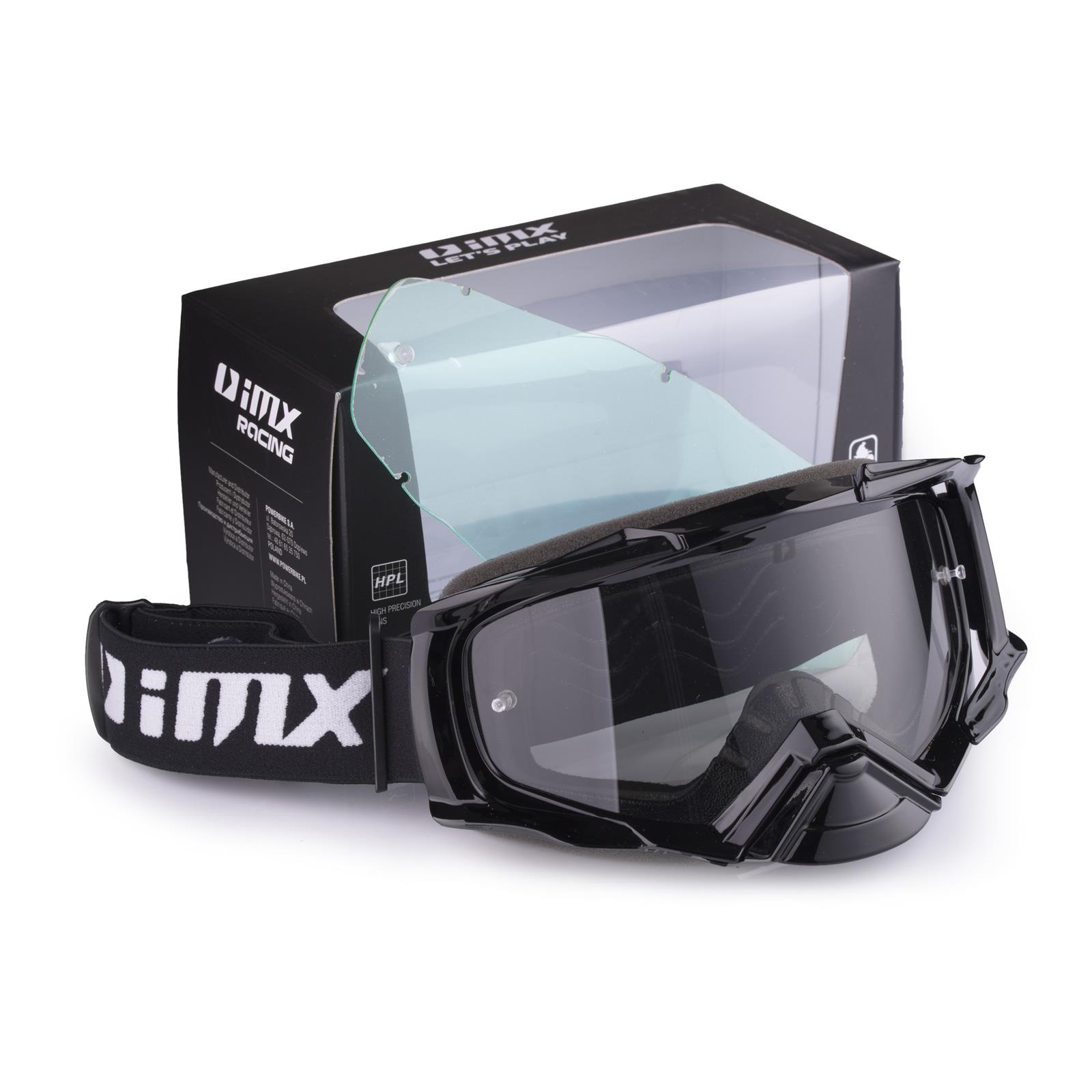 Gogle motocyklowe IMX DUST BLACK SZYBA DARK SMOKE + CLEAR czarny biały ...