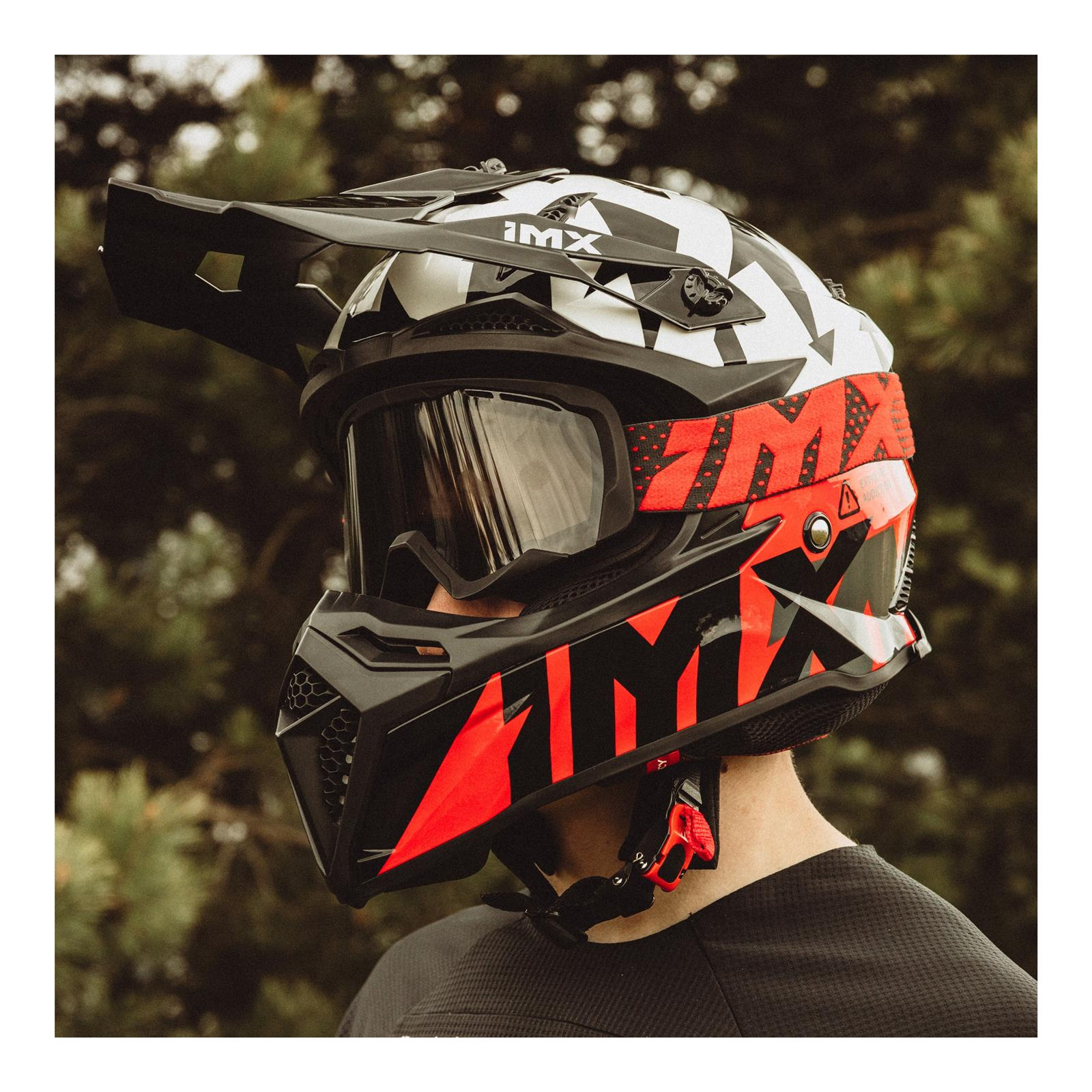 Kask cross IMX FMX-02 GRAPHIC BLACK/WHITE/FLO RED/GREY czarny biały ...