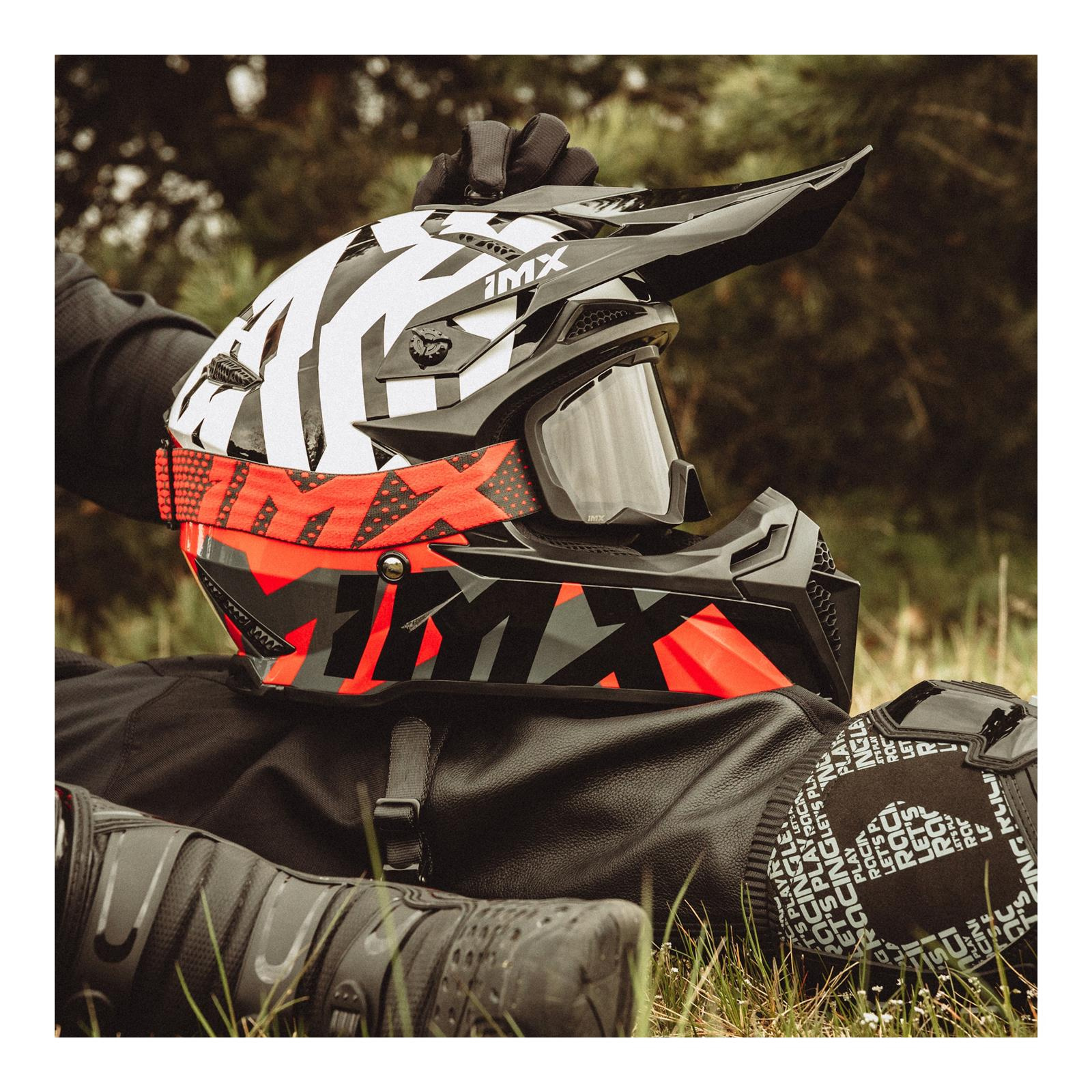 Kask cross IMX FMX-02 GRAPHIC BLACK/WHITE/FLO RED/GREY czarny biały ...