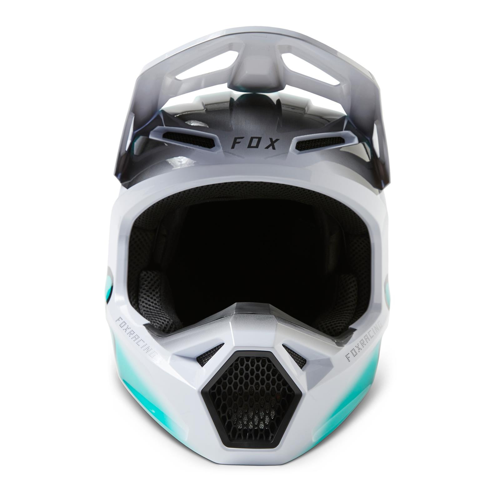 Kask cross FOX V1 TOXSYK WHITE biały niebieski | RRmoto.pl