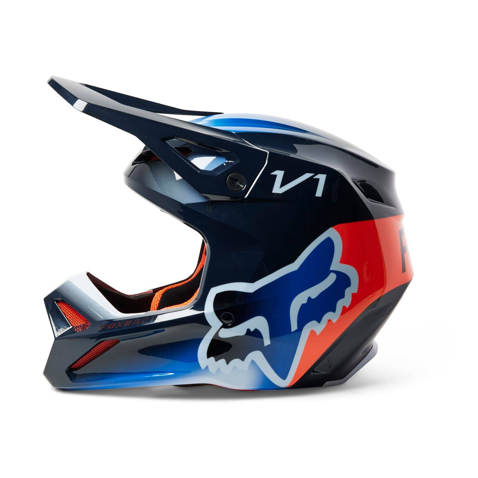 Kask cross FOX V1 TOXSYK MIDNIGHT granatowy niebieski pomarańczowy fluo ...