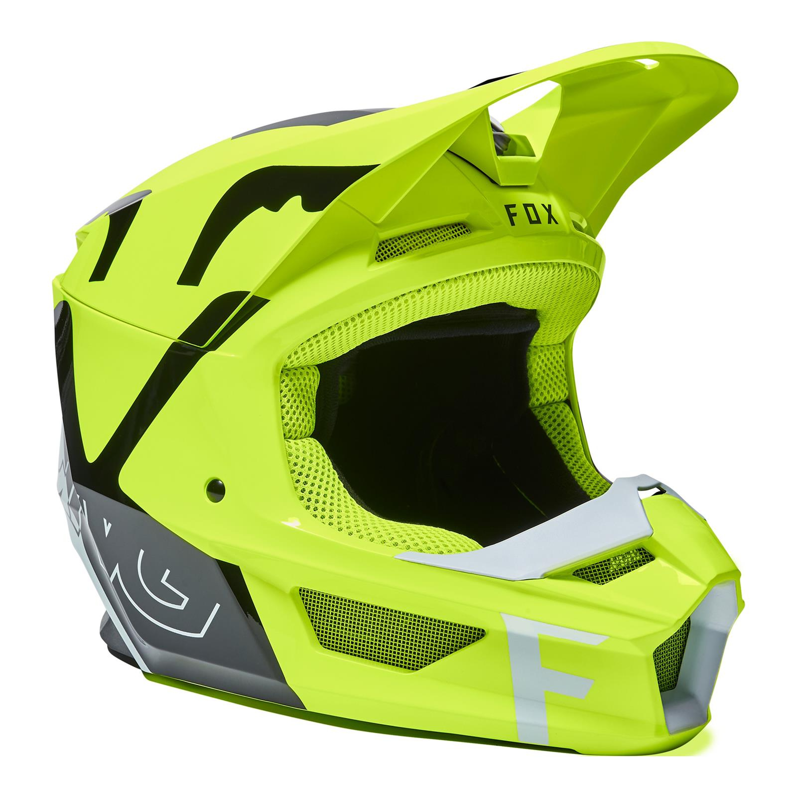 Kask cross dziecięcy FOX JUNIOR V1 SKEW FLUORESCENT YELLOW żółty fluo ...
